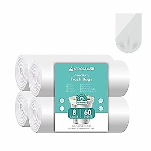 60 Counts Aklyaiap 8 Gallon Trash Bags,Biodegradable Medium Garbage Bags,Budget-Friendly Replacement for Simple Human H/J/G Trash Bag,White 30 Liter Wastebasket Bin Liners For Kitchen,Bathroom&Office