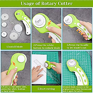 Rotary Cutter Set, Audab Self Healing Sewing Mats Rotary Cutter and Mat 45mm Rotary Fabric Cutter Set with 2 Blades Rotary Cutting Mat for Crafts Fabric Quilting Hobby (9" x 12" (A4))