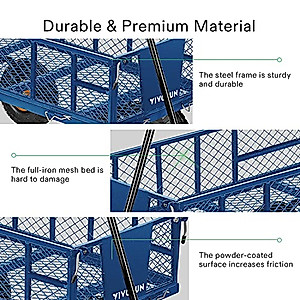 VIVOSUN Heavy-Duty Steel Garden Cart, 500-Pound Capacity, Steel Utility Garden Wagon with Removable Sides and 10" Pneumatic Tires for Outdoors, Lawns, Yards, Farms, and Ranches, Blue
