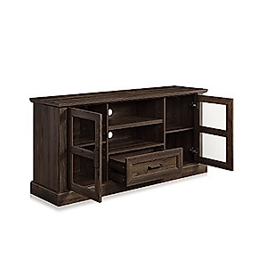 BELLEZE 62" Rustic Modern Sideboard Buffet Storage with Window Pane Glass Cabinet Doors and Adjustable Shelves - Trussati (Dark Walnut)