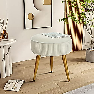 Quimoo Vanity Stool, Velvet Round Ottoman Modern Dressing Stool, Vanity Chair for Makeup Room, Bedroom, Living Room, Makeup Chair for Vanity, Capacity 280lb, Easy to Assemble, White