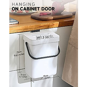 MONGTINGLU Countertop Compost Bin - 1.3 Gallons Hanging Small Trash Can with Lid for Kitchen Bathroom, Under Sink Kitchen Trash Can, Indoor Counter Compost Bucket with Lid, 5L(White)