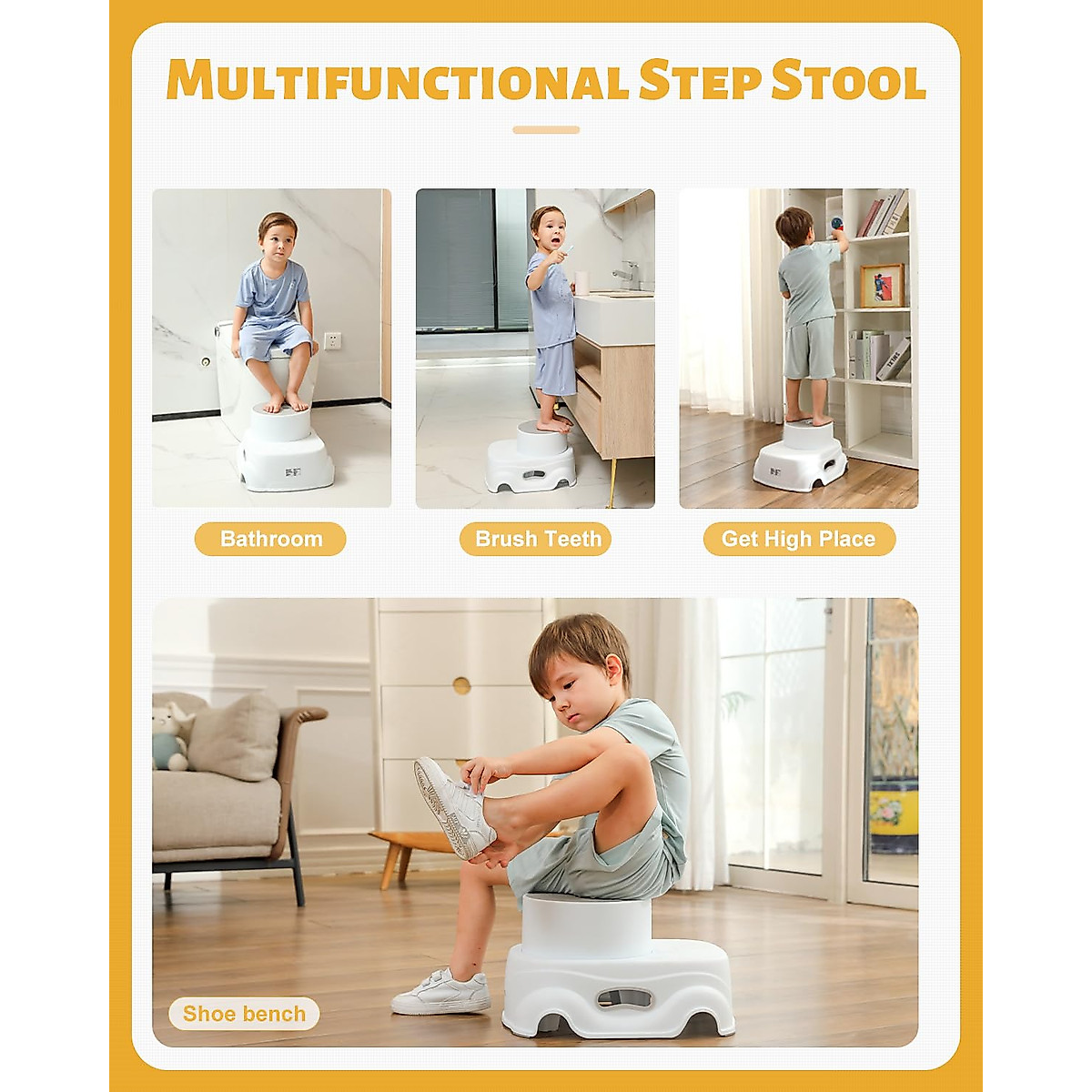 Keeygo Step Stool for Kids, 2 Layers Toddlers Stool Standing Tower, Adjustable Non-Slip Step Stool for Bathroom, Kitchen, Toilet Potty Training