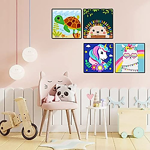 CarlonLin Framed 4 Pack Paint by Number for Kids, Paint by Numbers for Kids Ages 8-12, Paint by Numbers Kits Children Beginner, DIY Acrylic Oil Painting for Home Wall Decor (8x8inch)