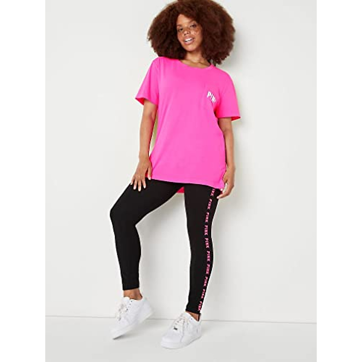 Victoria's Secret Pink Cotton Short Sleeve Campus T-Shirt, Atomic Pink, X-Small