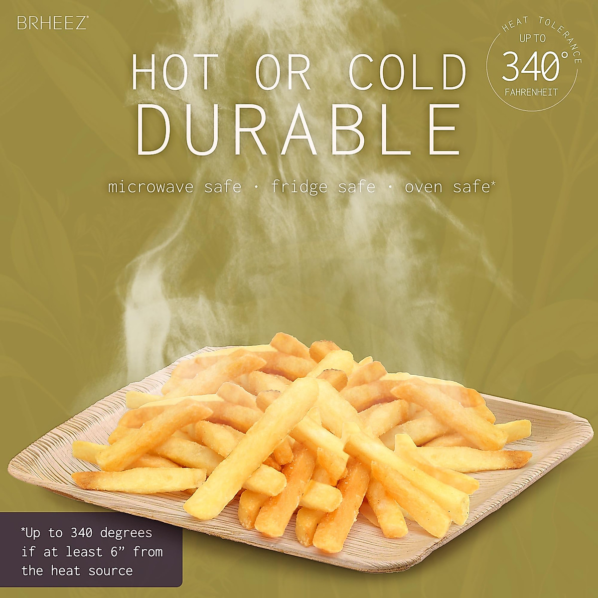 brheez Bamboo Plates made from Palm Leaf 25 Party Plates 10 Inch Eco Friendly Compostable & Biodegradable – Disposable Plates Heavy Duty and More Environmentally Friendly than Paper Plates