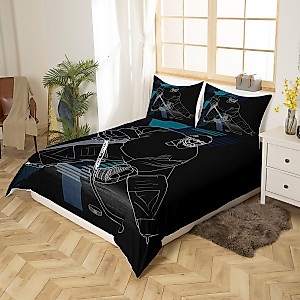 Castle Fairy Ice Hockey Player Duvet Cover Twin Size,Fashion Ice Sports Comforter Cover with 1 Pillowcase for Boys Girls,Creative Geometry Soft Breathable Bed Cover Room Decor