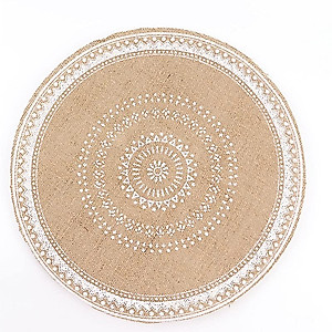 BalsaCircle 4 Natural 15 in Round Burlap Jute Braided Placemats White Prints Wedding Party Events Receptions Decorations Supplies