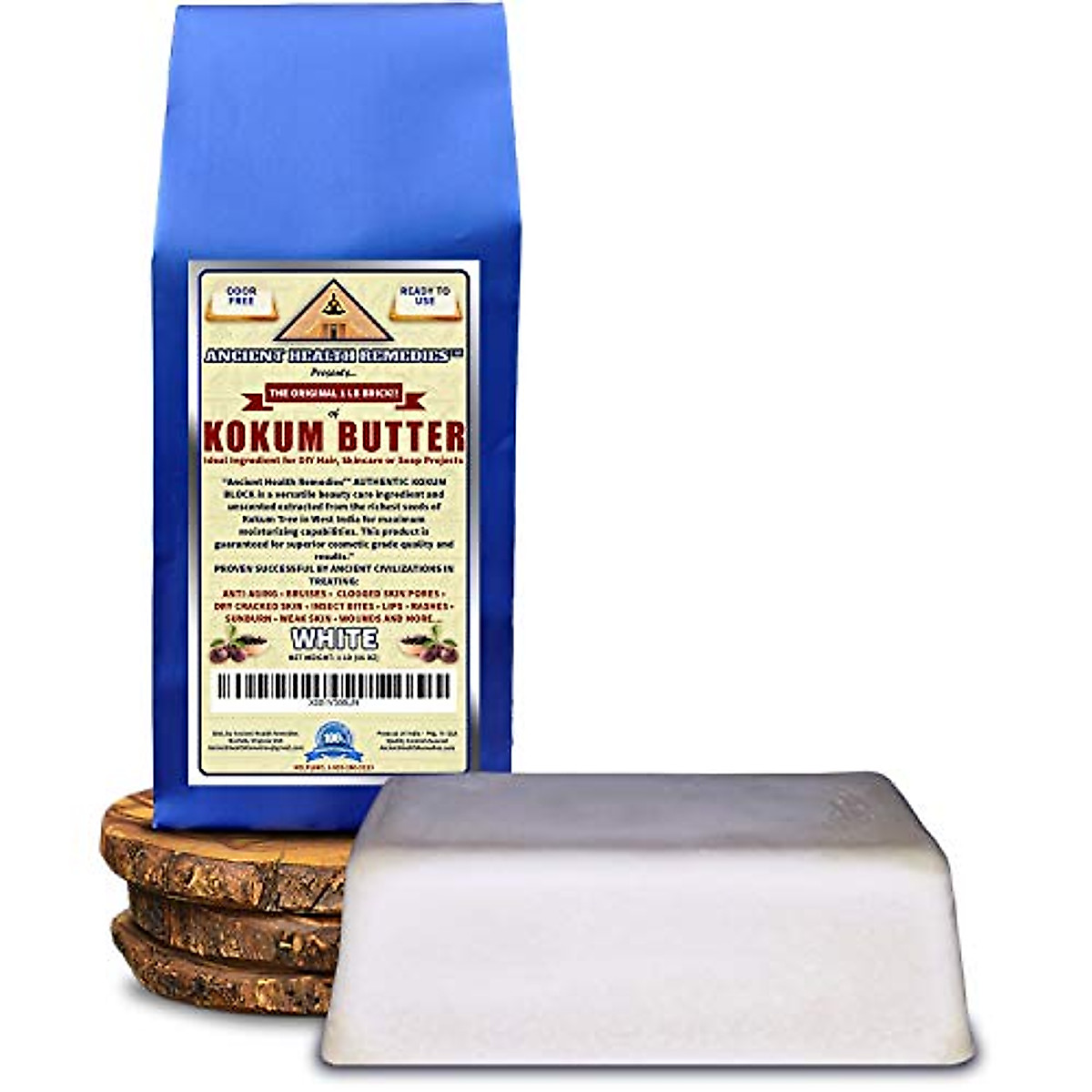 ANCIENT HEALTH REMEDIES Cosmetic Grade, PURE KOKUM BUTTER JAR/BLOCK. Bulk, Odor Free Alternative to Raw, Soft Butters. Ideal Hard Base for DIY Balms, Creams, Candle and Hand Creams (INDIA) (16ozBar)