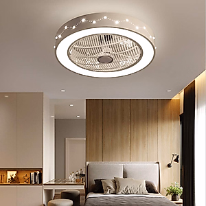 21.6" Ceiling Fan with Lights, Enclosed Round LED Ceiling Lighting Fan w/Invisible Blades,Semi Flush Mount Low Profile Fan W/Remote Control for Bedroom Living Room Children's Room (Constellation)