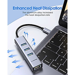 LENTION USB C Hub Ethernet Adapter, 3 USB 3.0 Ports, RJ45 Network Connector for 2023-2016 MacBook Pro, New Mac Air/iPad Pro, Chromebook, More, Stable Driver Certified (CB-C23s, Space Gray)