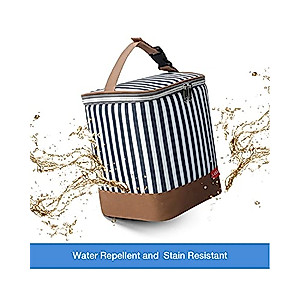 Lekebaby Baby Bottle Bag with Ice Pack Fits 6 Bottles or 4 Large 9 Oz Bottles, Leakproof Breastmilk Cooler Bag for Nursing Mom Daycare, Striped