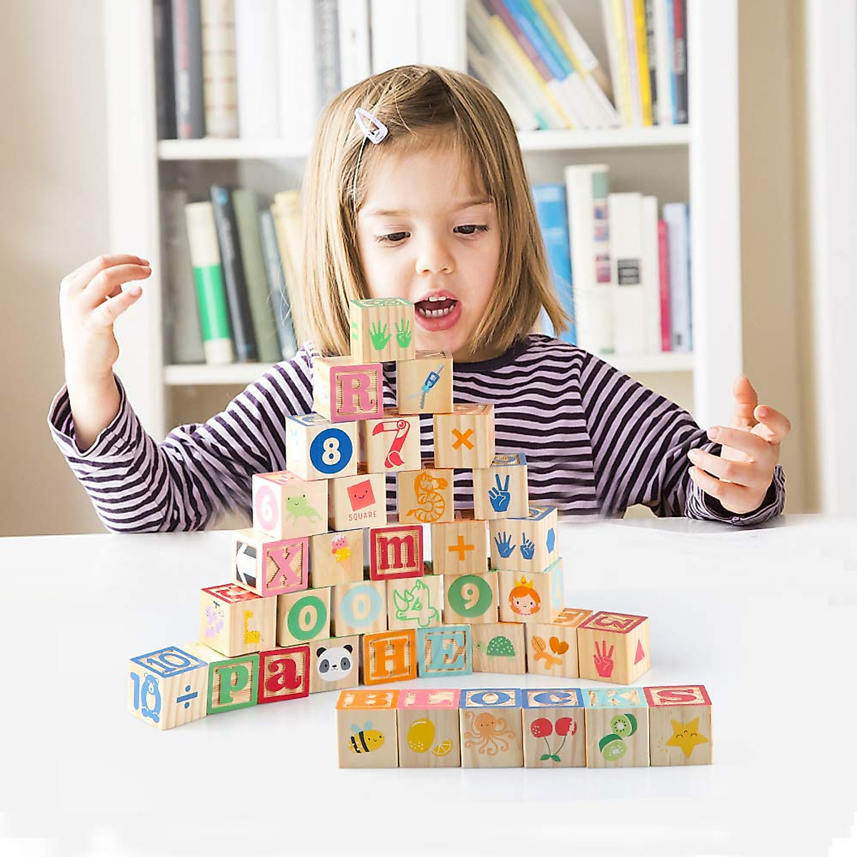 Gemileo Wooden ABC Toy Building Blocks for Toddlers 1-3 36 PCS Wood Alphabet Number Blocks for Stacking Learning Preschool Educational Montessori Sensory Toys for Kids Boys Girls Gifts 1.7"