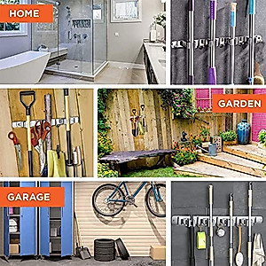 Bosszi Mop and Broom Holder, 3 Positions 4 Hooks Heavy Duty Hanger Wall Mounted Stainless Steel Organizer for Holders, Home Laundry Bathroom, Garage Storage System Utility Tools Rack Storage, Grey