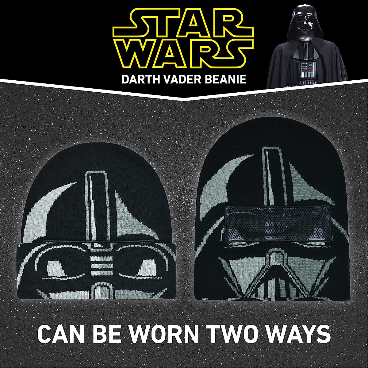 Star Wars Darth Vader Roll Down Cuff Beanie Hat, Black, One Size