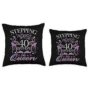 Stepping Into My 40th Birthday For Girls & Womens Womens Chapter 40 Fabulous Since 1983 40th Birthday Queen Throw Pillow, 18x18, Multicolor