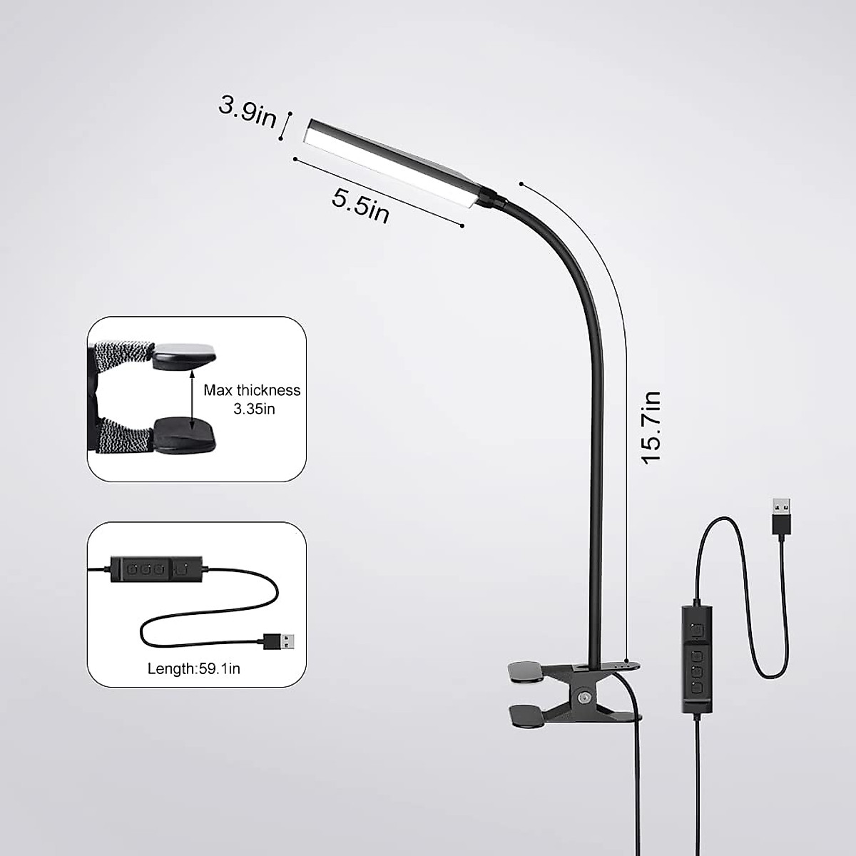 MONGERY LED Desk Lamp, Eye-Caring Table Lamps with USB Charging Port,7 Brightness Levels & 5 Color Modes,Touch Control and Memory Function,7W Flexible Gooseneck Reading Lamp for Home Office, White