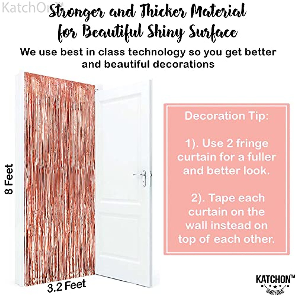 Big 3 Pieces Rose Gold Fringe Curtain - 9.6x8 Feet, Rose Gold Streamers | Rose Gold Backdrop for Birthday Party | Rose Gold Tinsel Backdrop, Rose Gold Party Decorations, Bachelorette Party Decorations