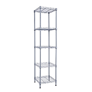 GIOTORENT 5 Tier Standing Shelving Metal Units, Adjustable Height Wire Shelf Display Rack for Laundry Bathroom Kitchen 11.8 W x 11.8 D x 50 H (5-Tier, Gray)