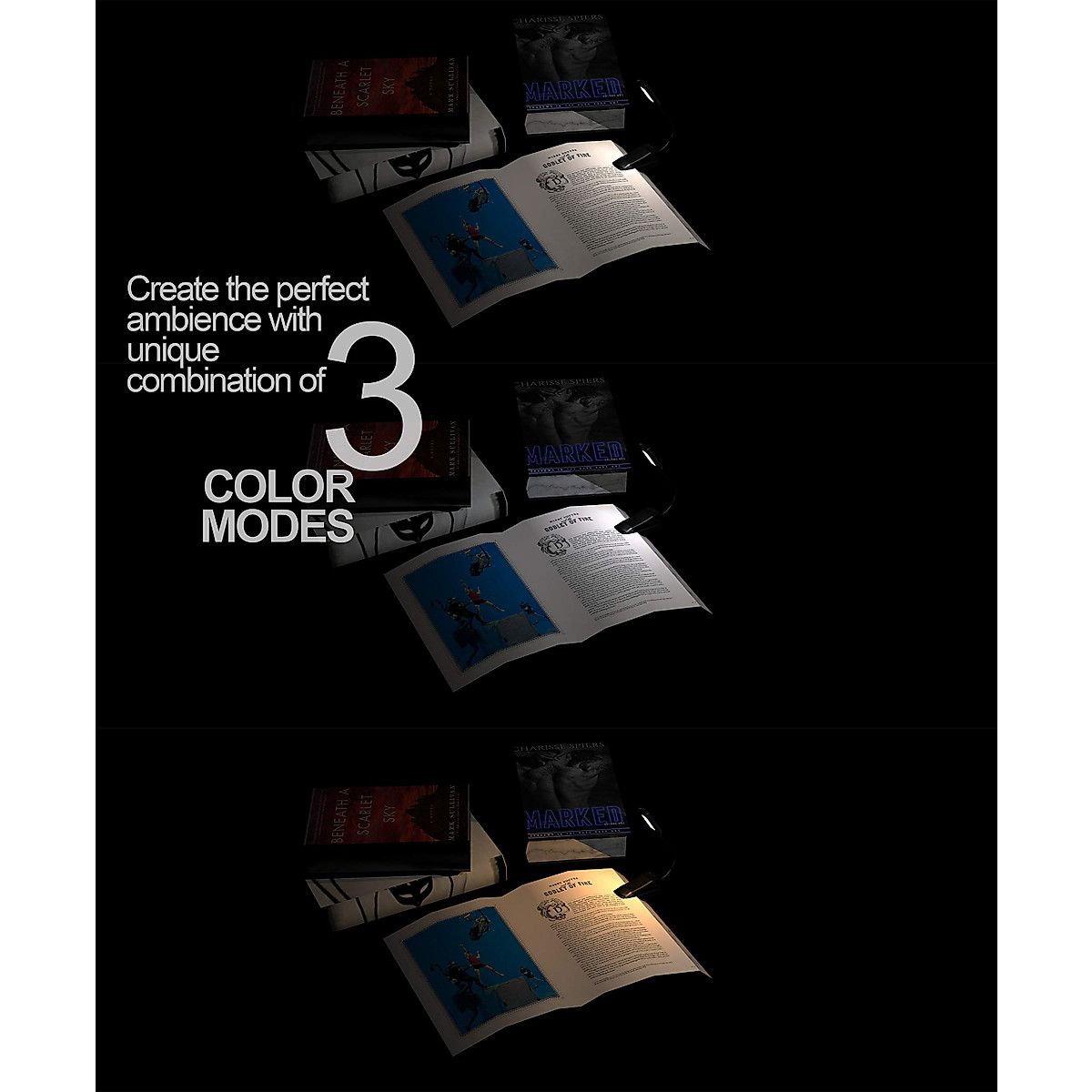 Book Light, PERFECTDAY 12 LED USB Rechargeable Reading Light with 3-Level Brightness for Eye Protection Night Reading Lamp