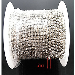yueton 11 Yards 2MM Crystal Rhinestone Close Chain Trimming Claw Chain Jewelry Crafts DIY (Silver)