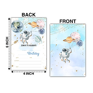 Buildinest Outer Space Birthday Party Invitations with Envelopes (20-Pack), 4"x6" Moon Planets Astronaut Birthday Invitation Cards, Galaxy Blast Off Party Invites-B19