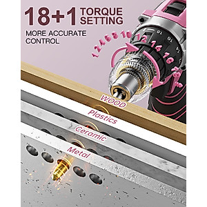 Drill Set, OUBEL 12V Cordless Drill Pink with 42 Acessories, Pink Power Drill Cordless with 3/8" Keyless Chuck, Built-in LED, 2 Variable Speed, Pink Drill for DIY Home Projects, Around the House