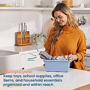 ECR4Kids Scoop Front Storage Bin, Multipurpose Organization, Powder Blue, 30-Piece