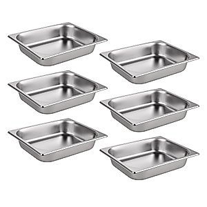 Kevirice 6 Pack 1/2 Size Chafing Pan, 2.6 Inch Deep Half Hotel Pans Made of Stainless Steel for Restaurant Cafeteria Hotel Freezer Bin, Size 12.8in*10.4in*2.6in Hotel Dinner Plates