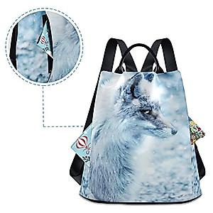 NFMILI Women's Backpack (Cold Blue Fox) Fashion Anti Theft Travel Casual Backpack Purse 15 inch Full print Aesthetic with Fuzz Ball Key Chain