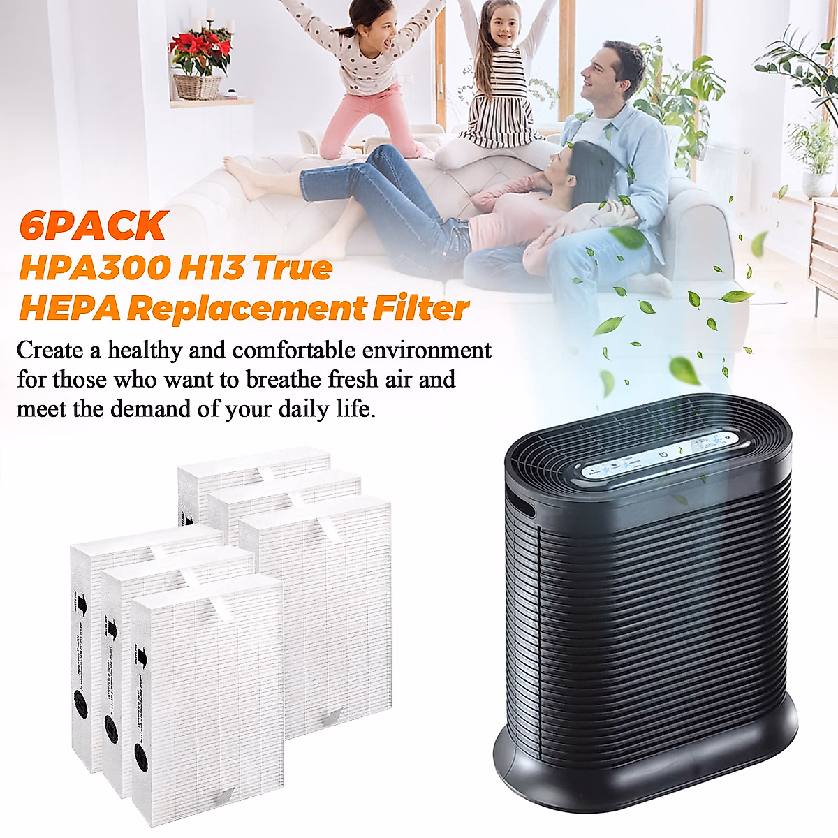 Blutoget HPA300 HEPA Filter Replacement - Compatible For Honey-well Air Puri-fier HPA300 HPA200 HPA090 Series-Replaces HRF-R3 HRF-R2 HRF-R1(Pack of 6 x Hepa Filters)