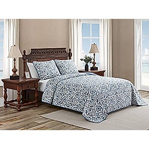 Tommy Bahama Quilt Set Reversible Cotton Bedding with Matchin Shams, All Season Home Decor, King, Cape Verde Smoke Grey/Blue