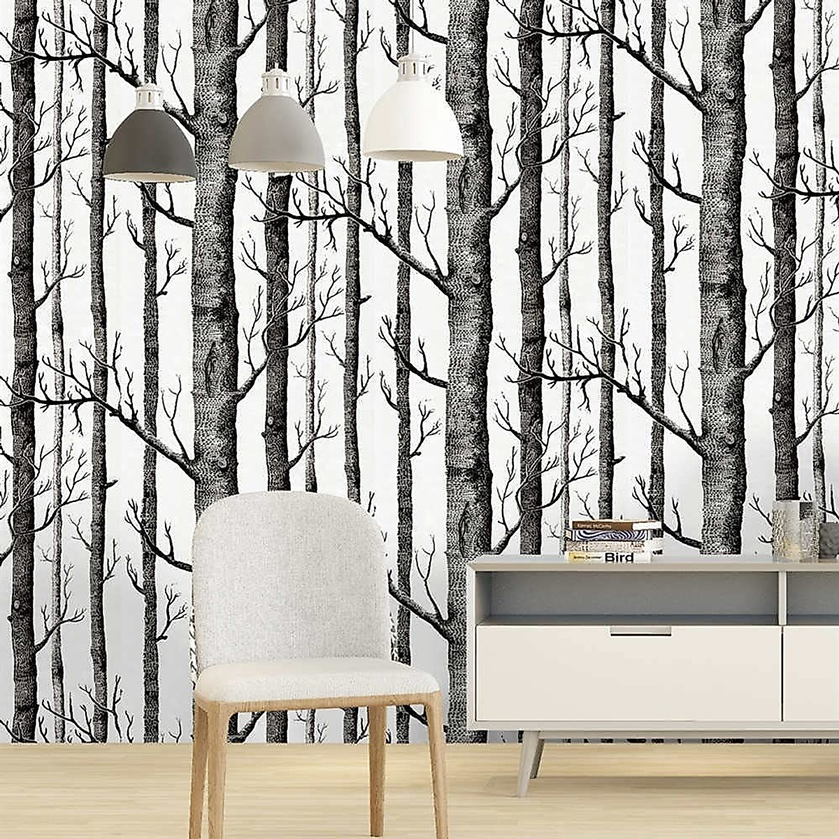 HOYOYO 17.8 x 118 Inches Self-Adhesive Shelf Liner, Self-Adhesive Shelf Liner Dresser Drawer Paper Wall Sticket Home Decoration, Black Tree