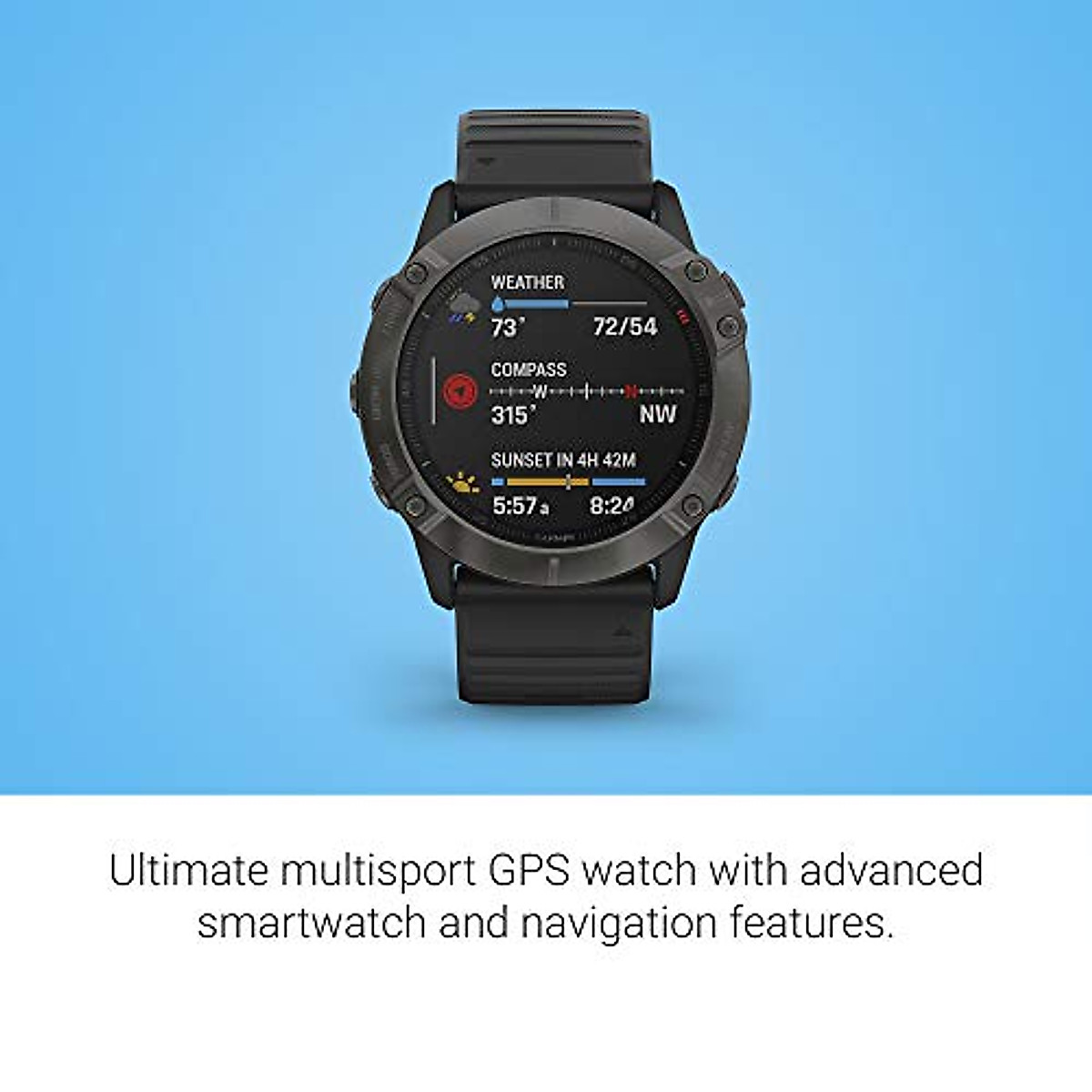 Garmin 010-02157-10 fenix 6X Sapphire, Premium Multisport GPS Watch, features Mapping, Music, Grade-Adjusted Pace Guidance and Pulse Ox Sensors, Dark Gray with Black Band