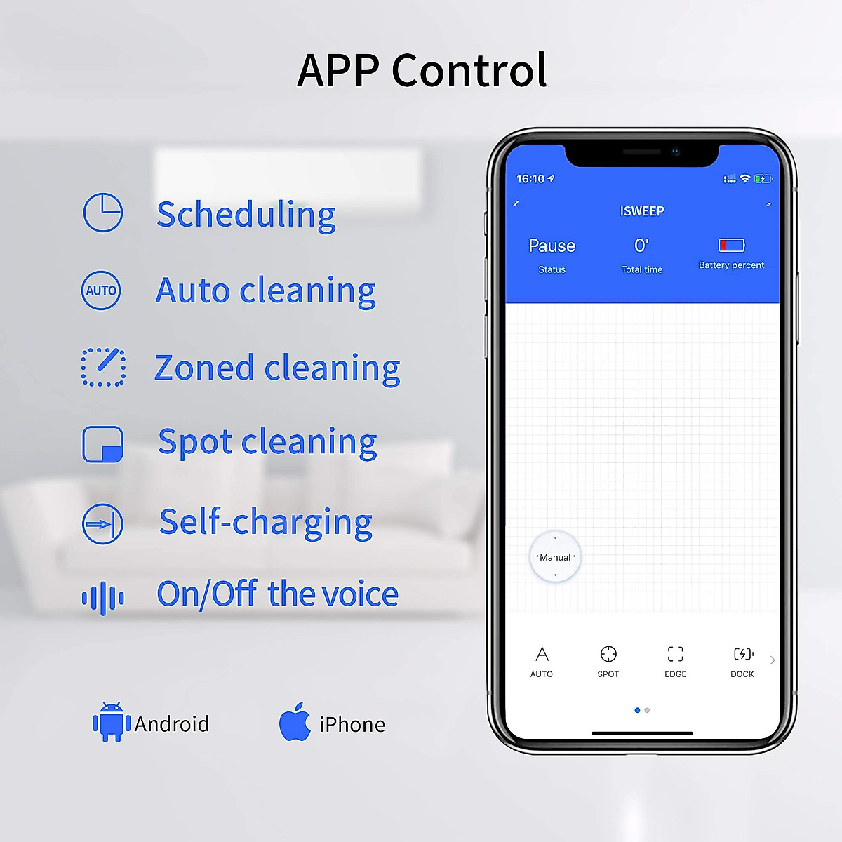 ISWEEP X5 Robot Vacuum and Mop Cleaner,Robotic Vacuum for Pet Hair,High Frequency Vibration Water Tank,2000Pa Max Suction,App,Self-Charging.