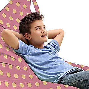 Ambesonne Polka Dots Lounger Chair Bag, Geometrical Modern Classic Retro Vintage Romantic Circles Rounds Image, High Capacity Storage with Handle Container, Lounger Size, Salmon and Pink