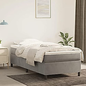 vidaXL Box Spring Bed Frame Home Indoor Bed Accessory Bedroom Upholstered Single Bed Base Furniture Light Gray 39.4"x74.8" Twin Velvet