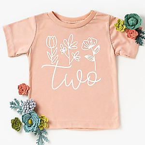 Two Floral 2nd Birthday Shirt for Toddler Girls Second Birthday Outfit White on Mustard Shirt 3T