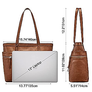 S-ZONE Women Leather Tote Bag Multi-Pocket Large Shoulder Purse Ladies Work Handbag with Tassel