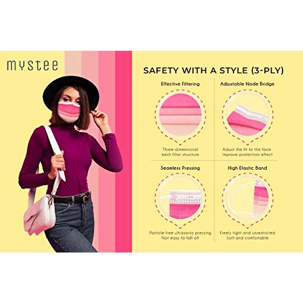 Mystee-2 15pcs Coloring Disposable 3-Ply Safety & comfortable Fashion Face Mask (Rose Gold)