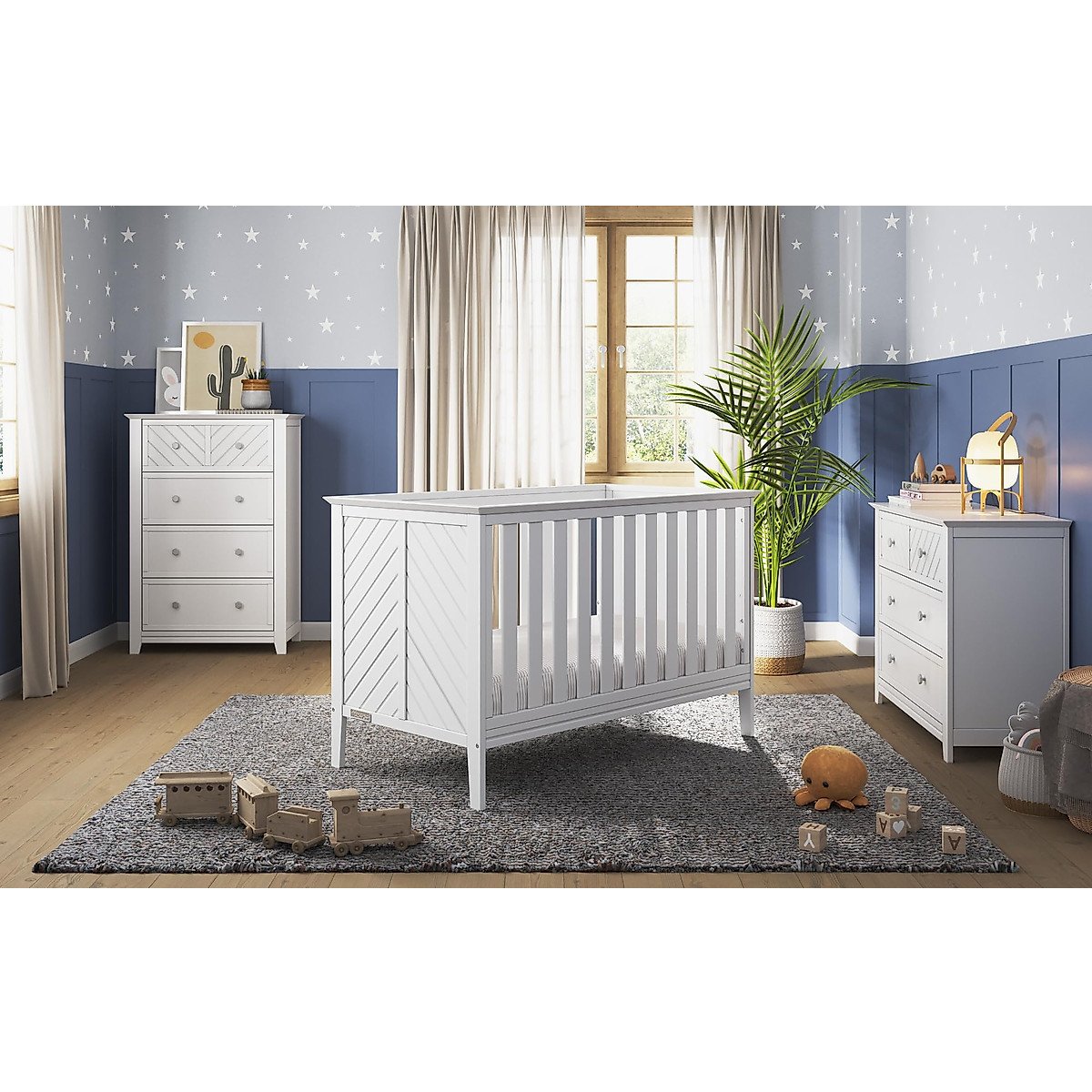 Child Craft Atwood Euro 3-Piece Nursery Set with 3-in-1 Convertible Crib, Dresser, and Chest (Matte White)