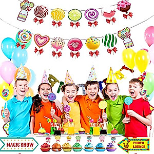 UOMNICUE 37PCS Candyland Party Decorations Set, Candyland Sign Banner Lollipop Cupcake Toppers for Sweet Candyland Themed Kids Baby Birthday Party Decoration Christmas Party Supplies