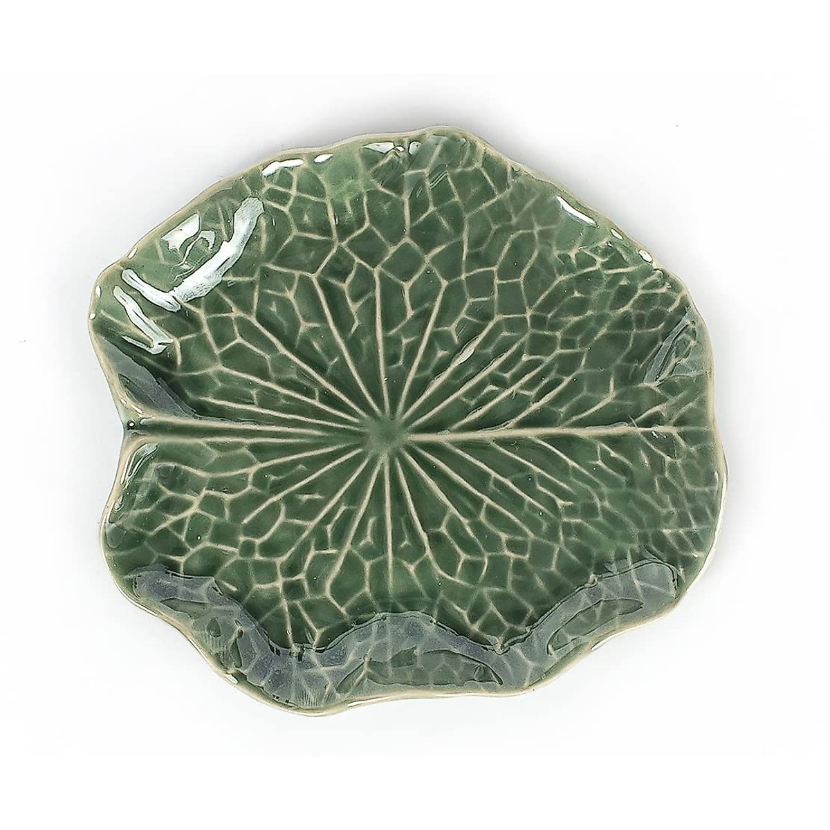BestySuperStore Tiny 4" Green Lotus Leaf Shaped Tray - Handmade Ceramic Porcelain Decorative Plate Dish Catchall Miniature Container for Jewelry Personal Items Incense Holders Ashtray Décor Gifts