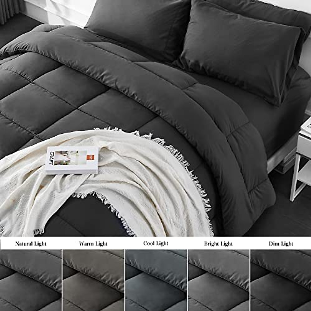 Newspin Twin Bed in a Bag - 5 Pieces Black Comforter Set, Lightweight All Season Ultra Soft Bedding Comforter Set with Comforter, Flat Sheet, Fitted Sheet, Pillowcases & Shams