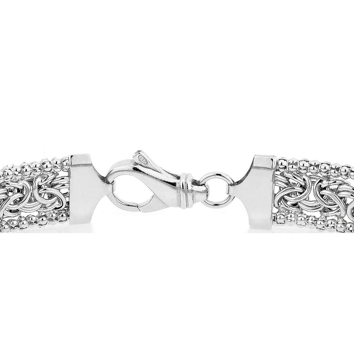 Miabella Italian 925 Sterling Silver Byzantine Beaded Mesh Link Chain Bracelet for Women, 925 Handmade in Italy (Length 7.00 Inch (Small))