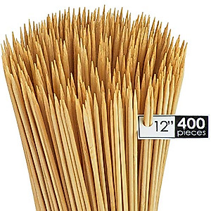 DecorRack 400 Natural Bamboo Skewer Sticks, Natural Wood Barbecue Skewers for Grilling, Kabob, Fruit, Appetizers, Cocktail, Brunch, Chocolate Fountain, BBQ Skewers, 12 inch (Pack of 400)