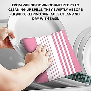 Candy Cottons Stripe Kitchen Towels Decor Mordern Design Centreband Dish Towels Boho Stripe Absorbent Festive Gift Set of 6 Pantry Reusable Kitchen Dish Towel|Easter Spring Decor 18x28 in |Pink