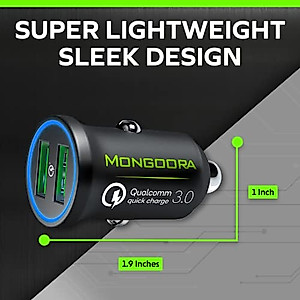 Mongoora Car Charger Adapter - Metal, Portable, 3.0 Car Chargers with Dual USB Ports and Fast Charging Technology - Compatible with iPhone, iPad, Samsung Galaxy - White Elephant, Stocking Stuffers