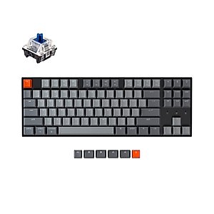 Keychron K8 87 Keys Tenkeyless Hot-swappable Wireless Mechanical Keyboard, Multitasking, Type-C Wired, White LED Backlight Bluetooth Gaming Keyboard for Mac Windows with Gateron Optical Blue Switch