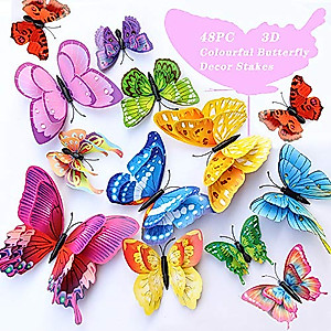 FENELY Butterfly Garden Decor Stakes,Double Wing Waterproof 3D Garden Ornaments Outdoor Decorations for Patio Lawn Yard PVC Gardening Art Christmas Whimsical Gifts